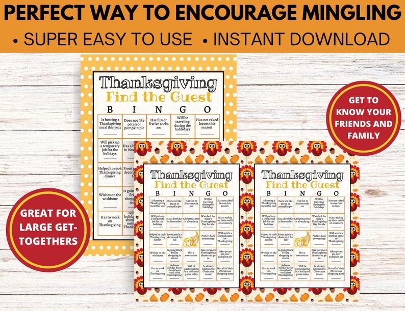 Editable Thanksgiving Find the Guest Bingo | Thanksgiving Human Bingo ...