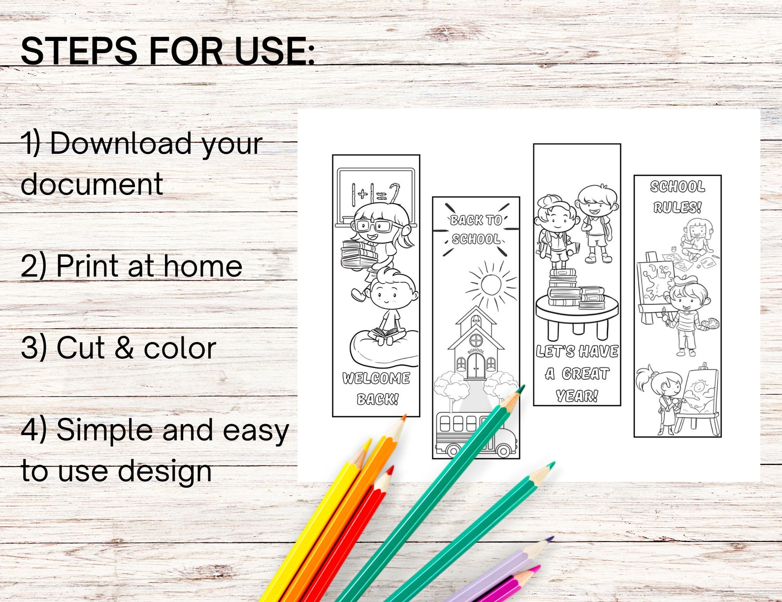 Back to School Printable Coloring Bookmarks With 8 Designs | First Day ...