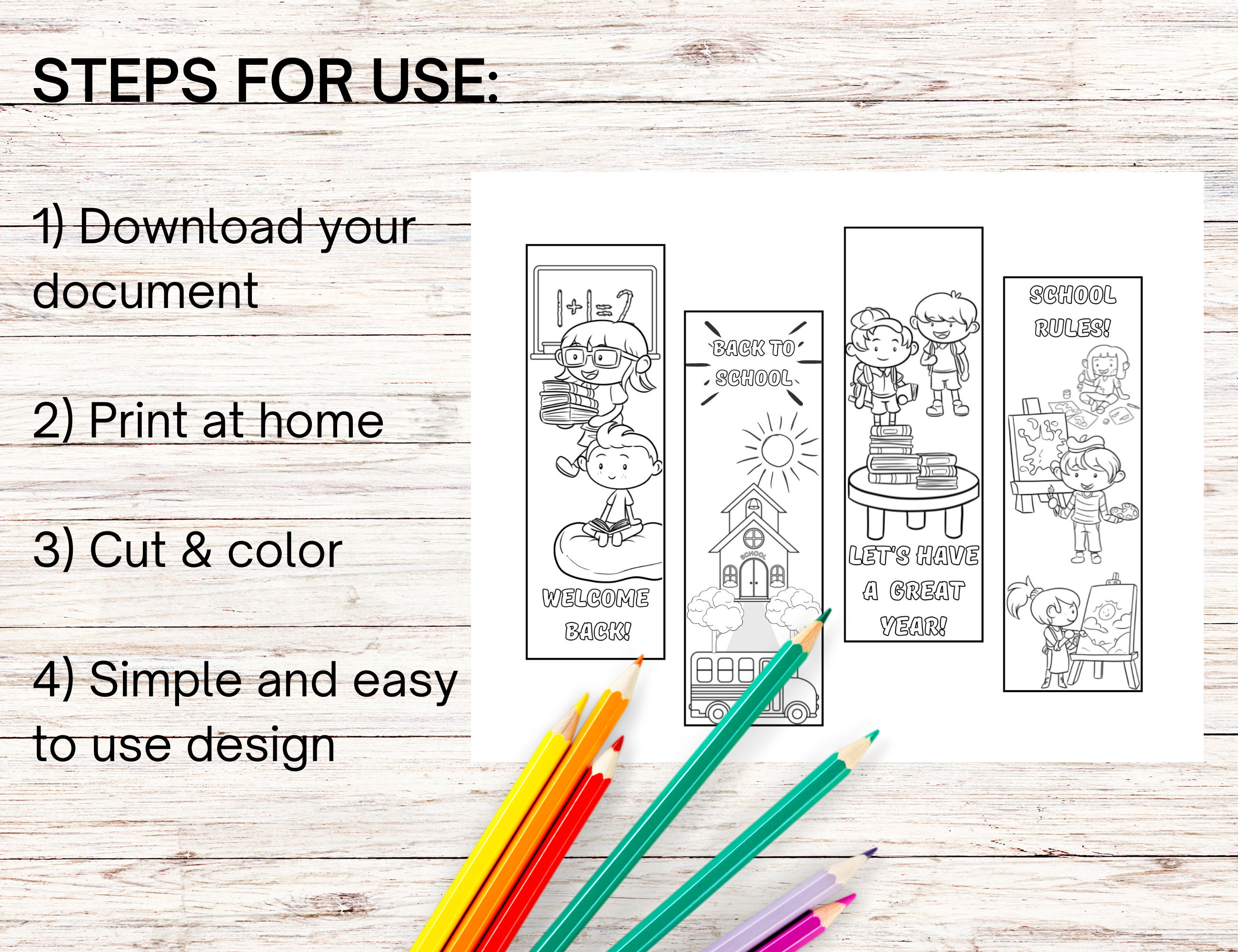 Back to School Printable Coloring Bookmarks With 8 Designs | First Day ...