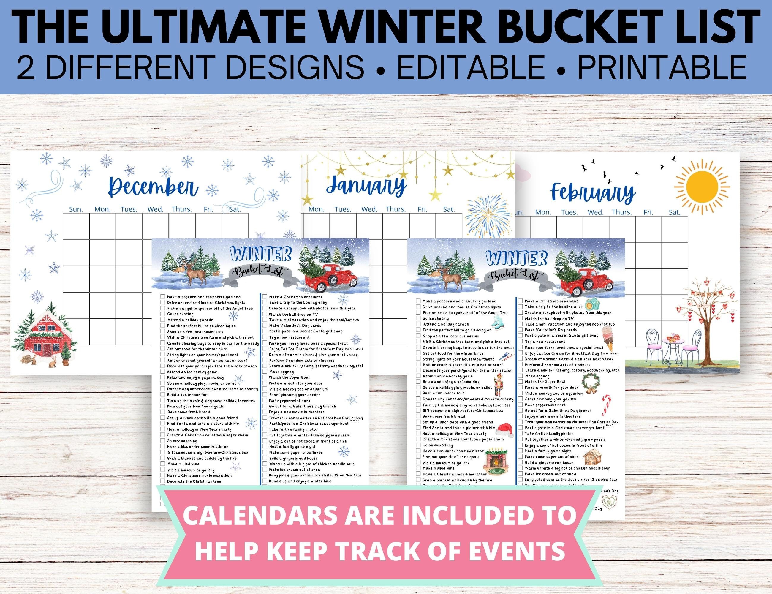 Editable Winter Bucket List With FREE Seasonal Calendars Printable ...