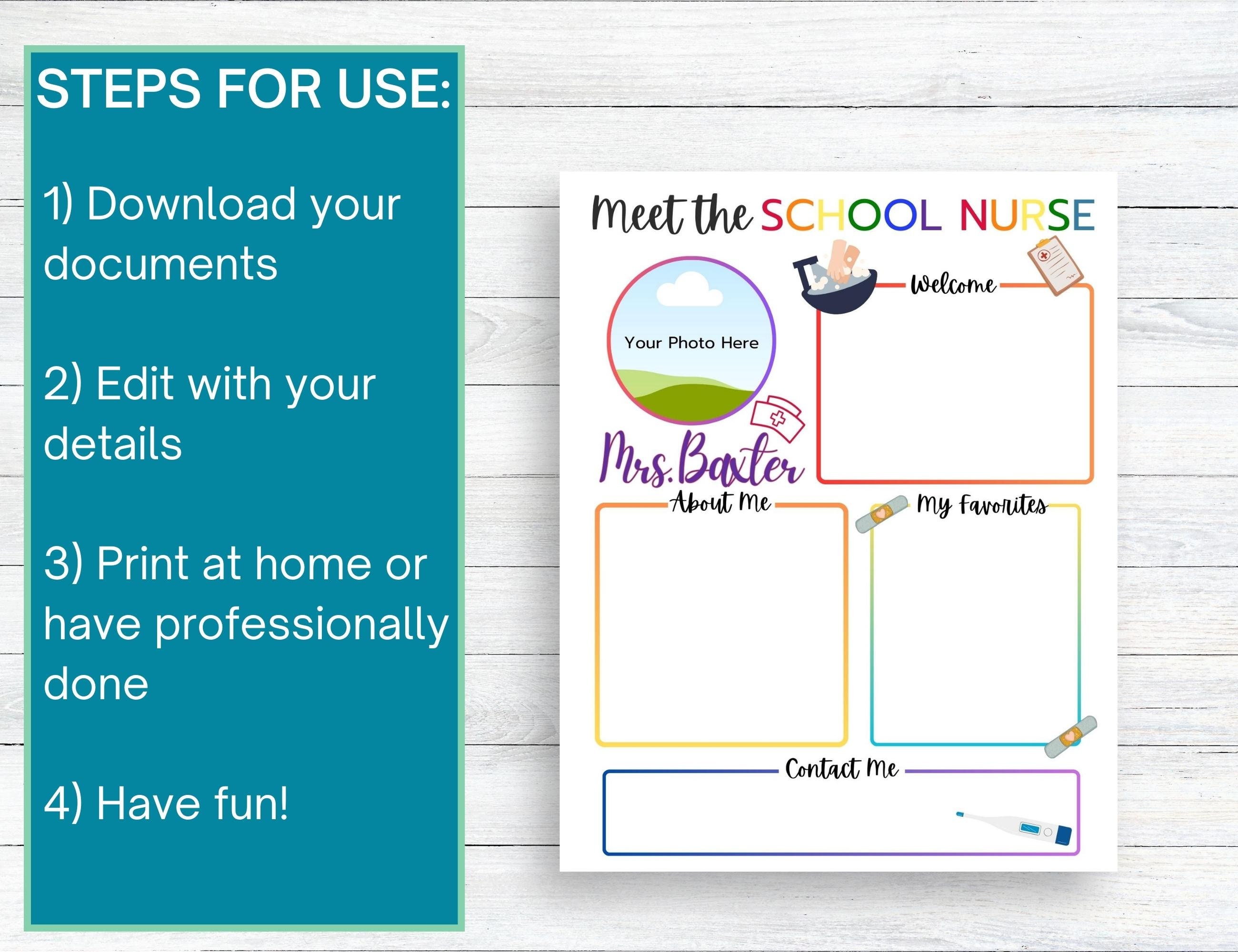 EDITABLE Meet the School Nurse Template | Printable Back to School ...