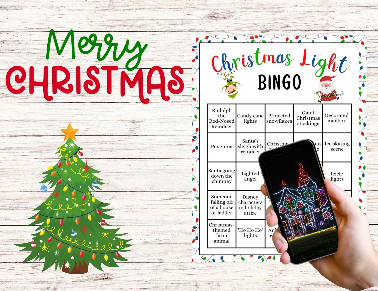 Christmas Light Bingo With 25 Cards | Printable Christmas Party Game ...