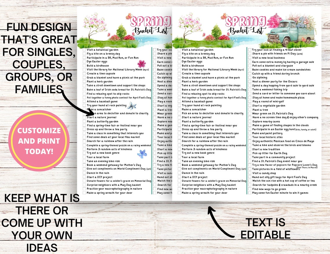Editable Spring Bucket List With FREE Seasonal Calendars | Printable ...