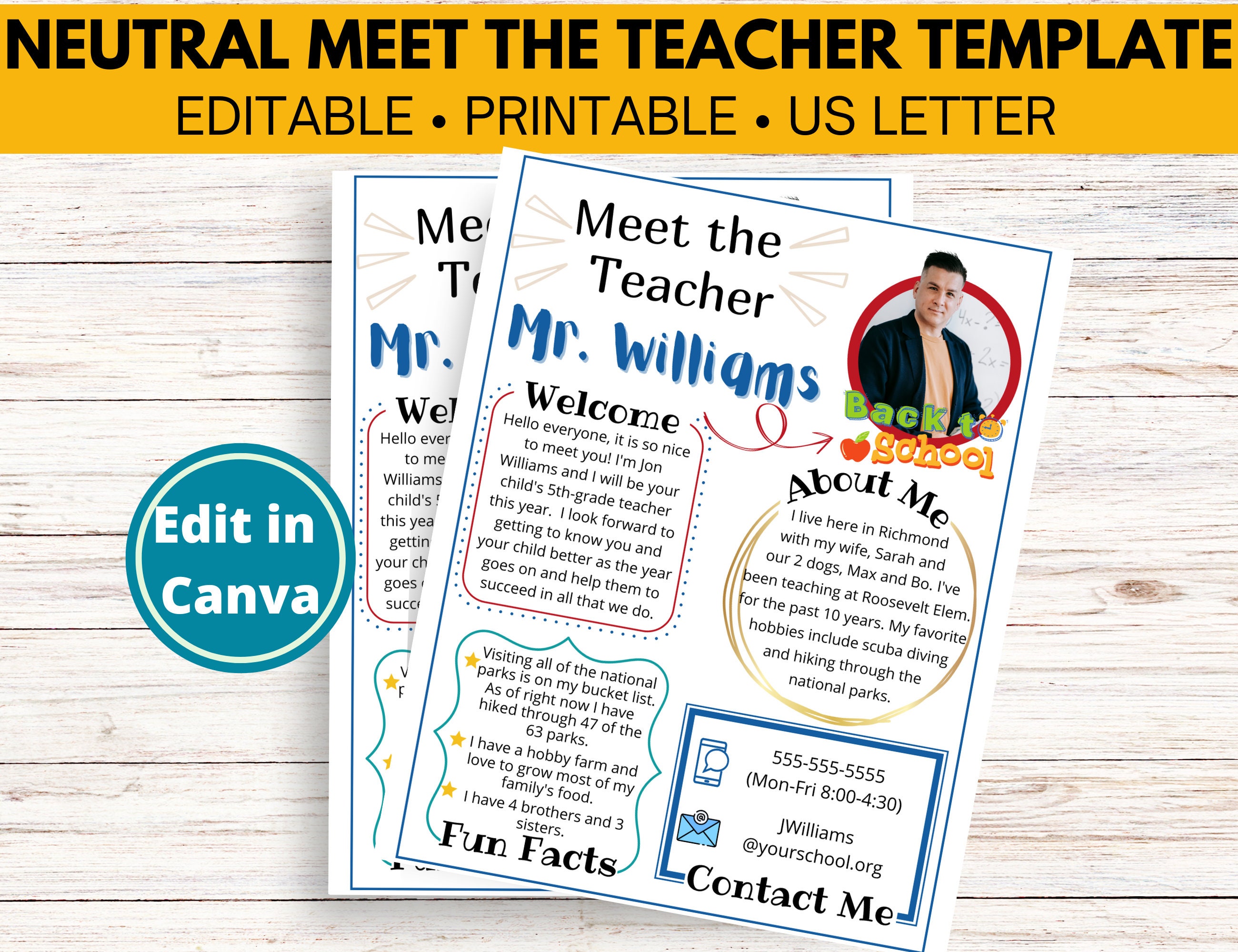 Neutral Meet the Teacher Template Back to School Printable Welcome ...