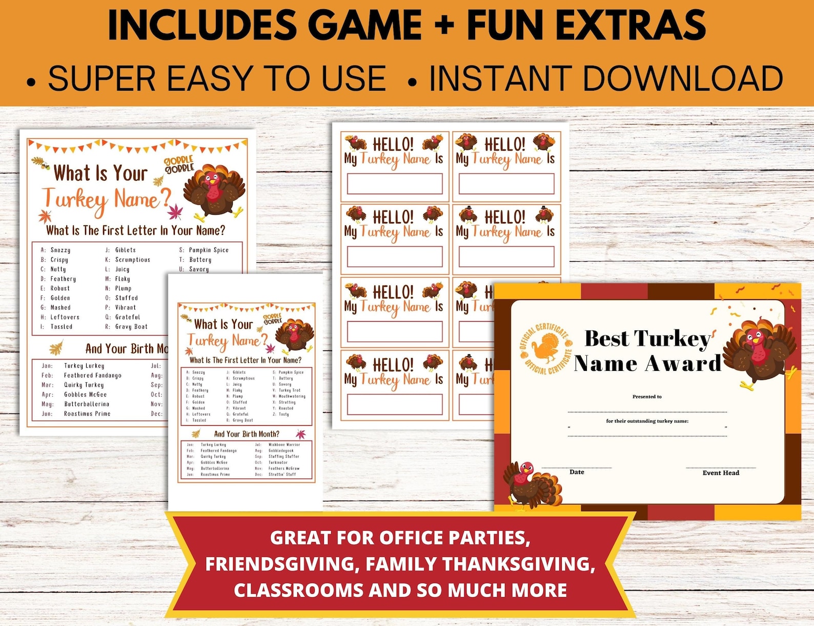 What's Your Turkey Name Game | Printable Family Thanksgiving Game ...