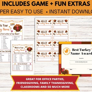 What's Your Turkey Name Game | Printable Family Thanksgiving Game ...