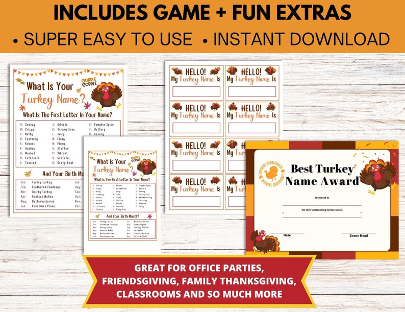 What's Your Turkey Name Game | Printable Family Thanksgiving Game ...