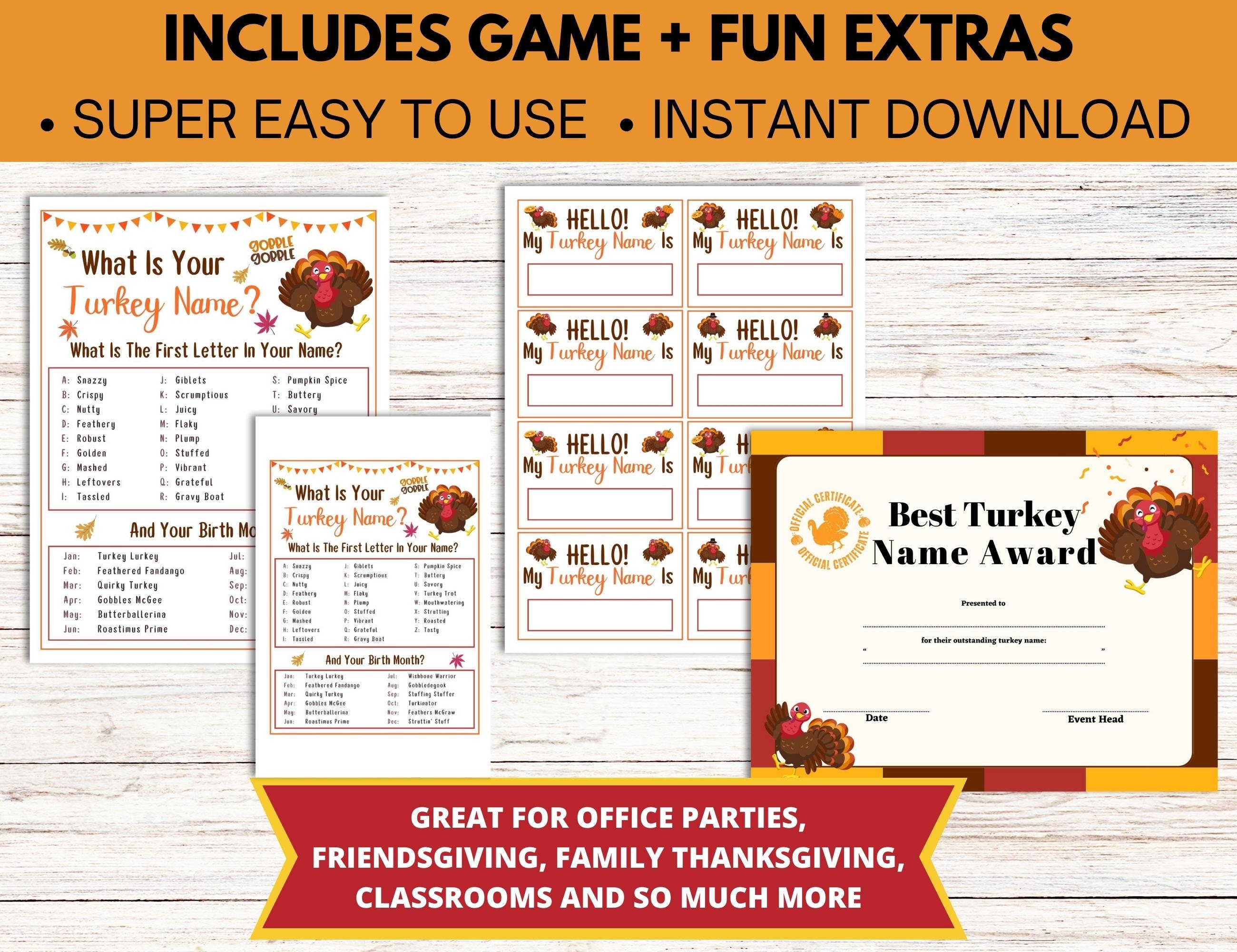 What's Your Turkey Name Game | Printable Family Thanksgiving Game ...