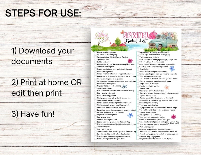 Editable Spring Bucket List With FREE Seasonal Calendars Printable ...