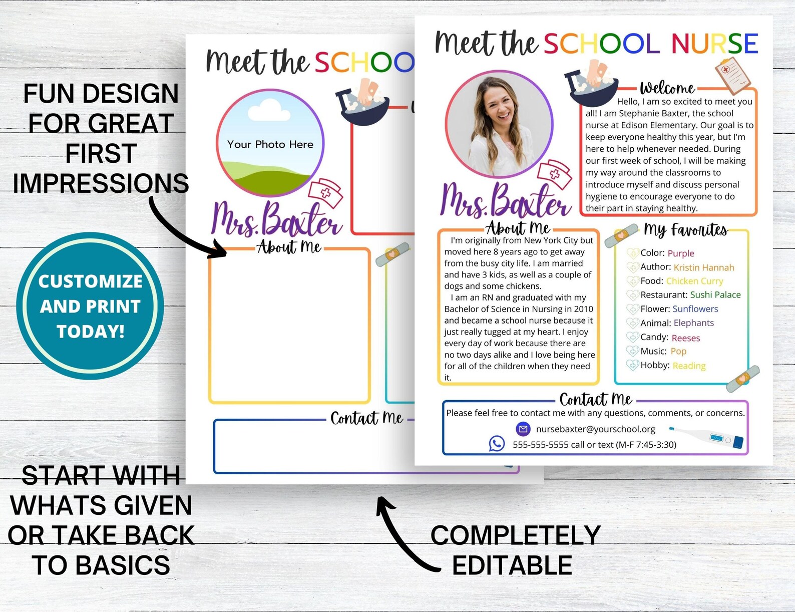 EDITABLE Meet the School Nurse Template | Printable Back to School ...
