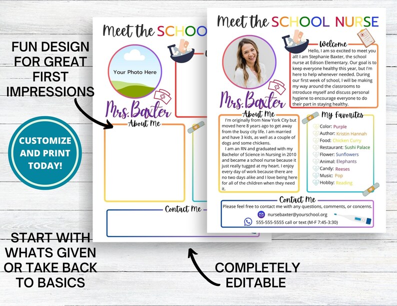 EDITABLE Meet the School Nurse Template | Printable Back to School ...