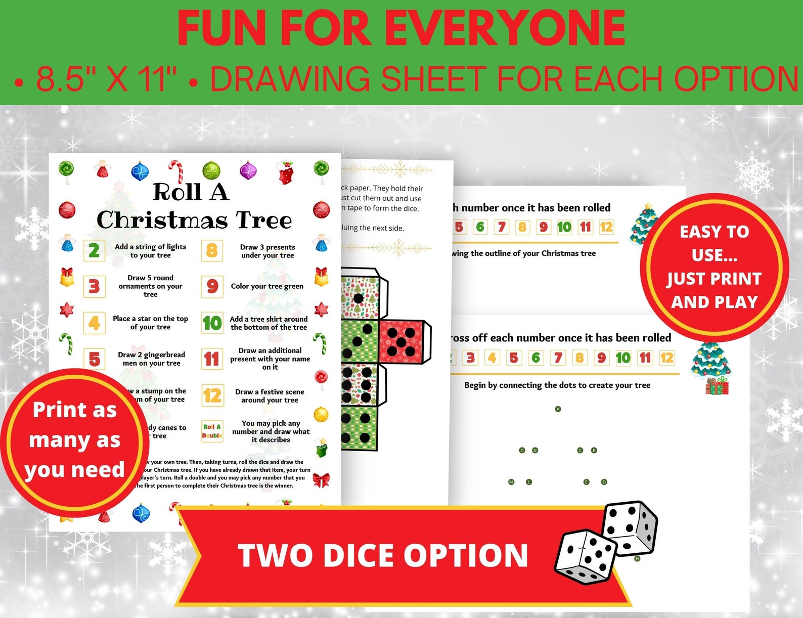 Roll a Christmas Tree Dice Game | Kids X-mas Game Instant Download ...