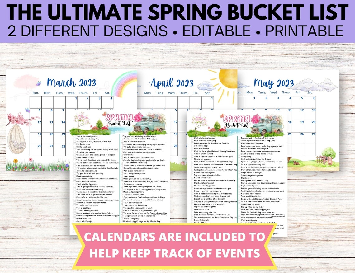 Editable Spring Bucket List With FREE Seasonal Calendars Printable ...