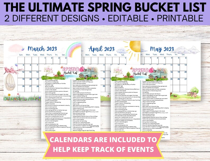 Editable Spring Bucket List With FREE Seasonal Calendars Printable ...
