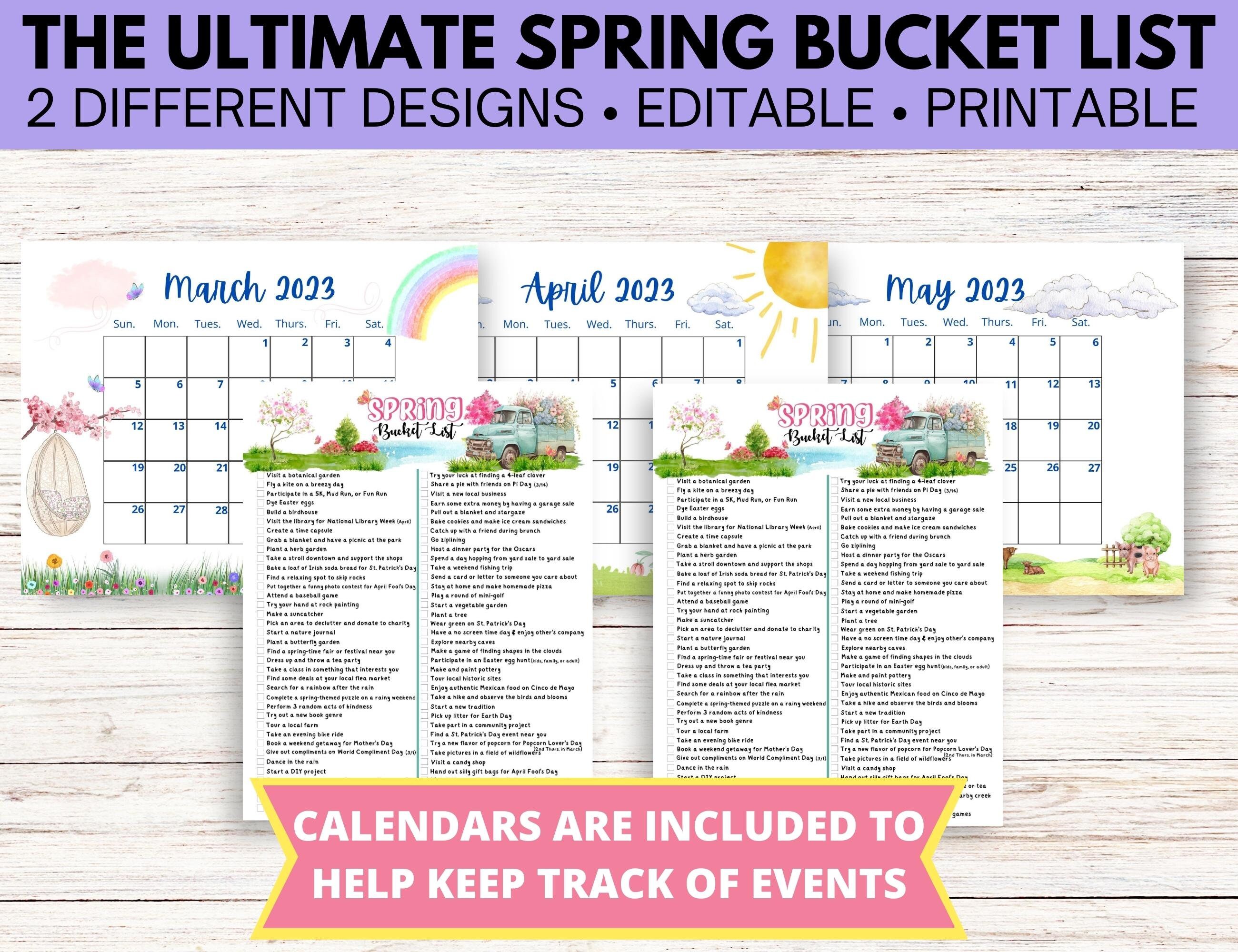 Editable Spring Bucket List With FREE Seasonal Calendars Printable ...