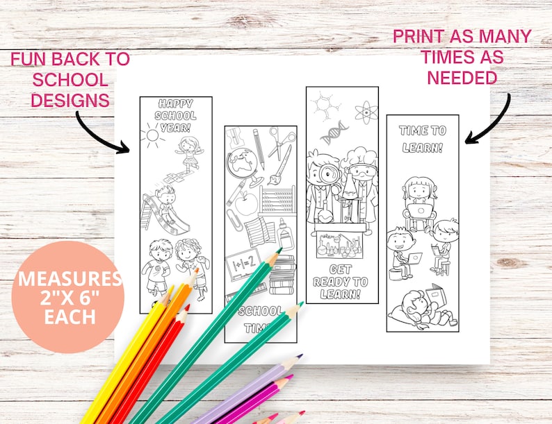 Back to School Printable Coloring Bookmarks With 8 Designs | First Day ...