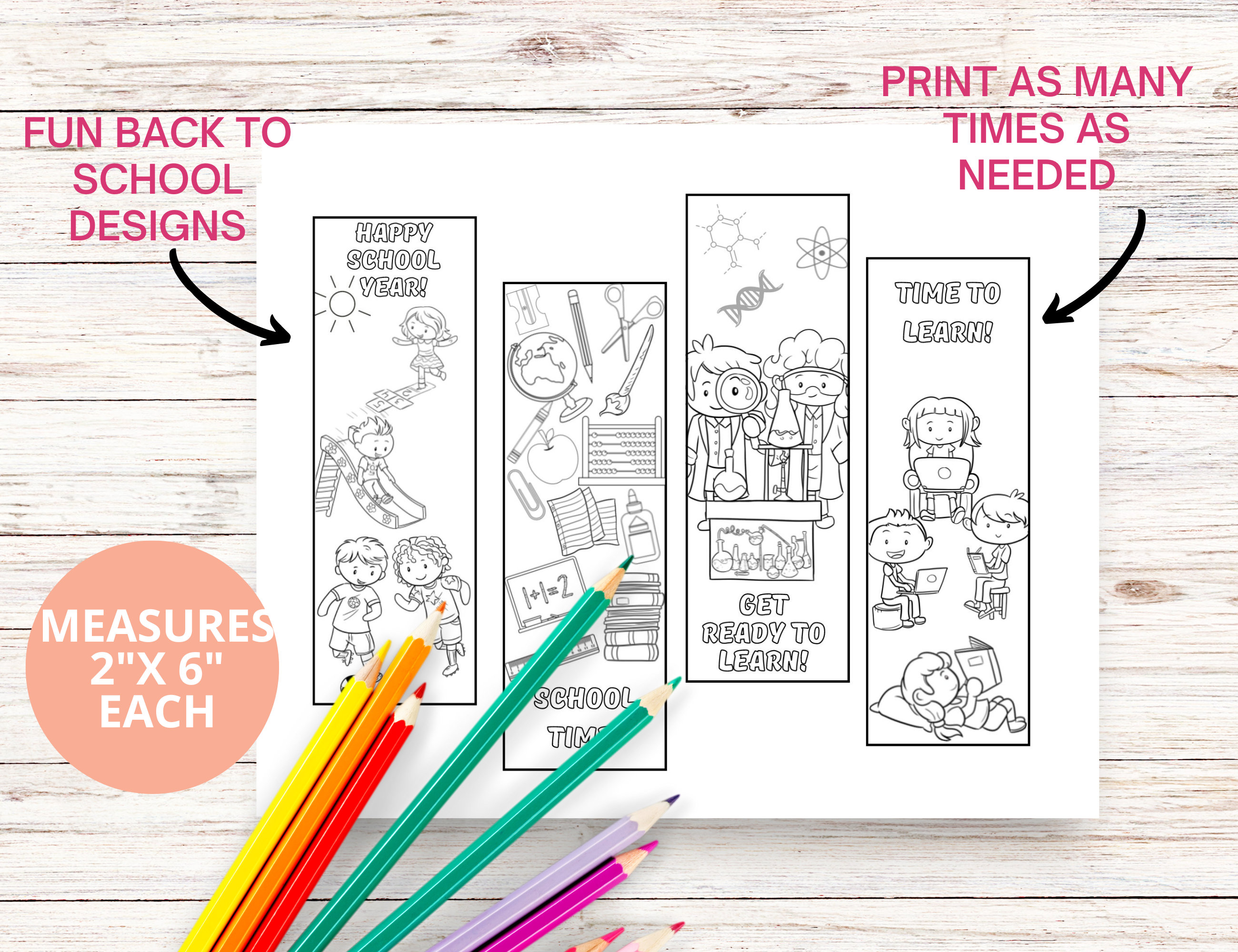 Back to School Printable Coloring Bookmarks With 8 Designs | First Day ...