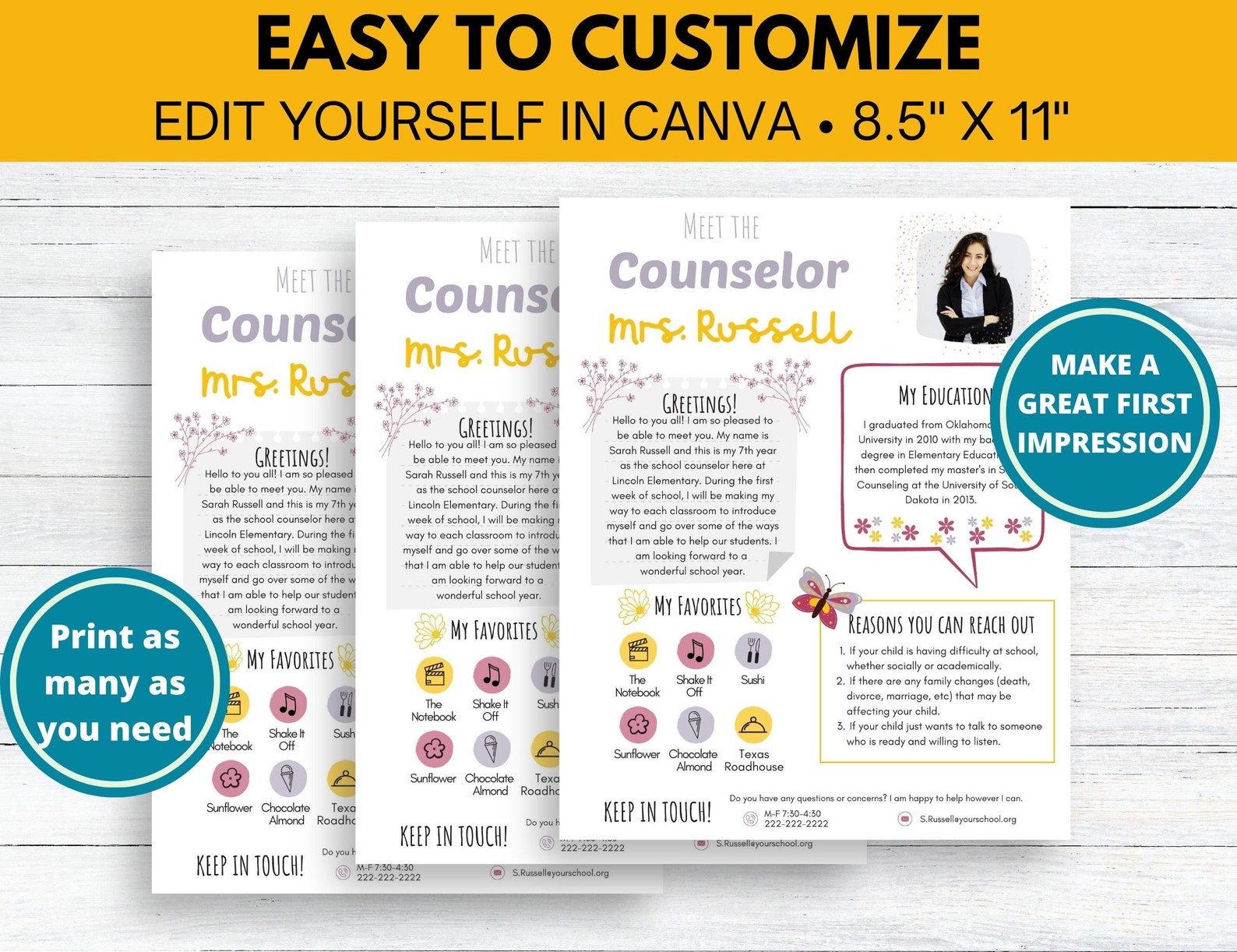 Meet the School Counselor EDITABLE Template | Customizable Meet Your ...