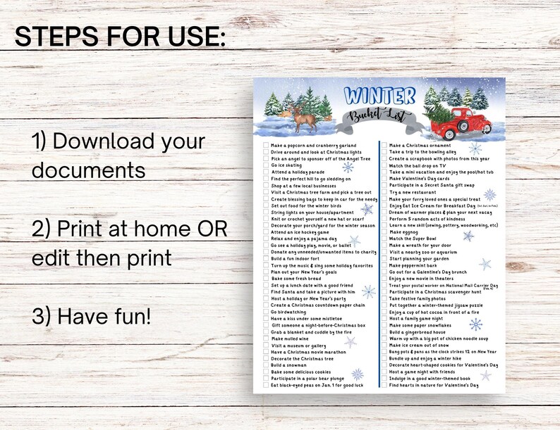 Editable Winter Bucket List With FREE Seasonal Calendars - Etsy