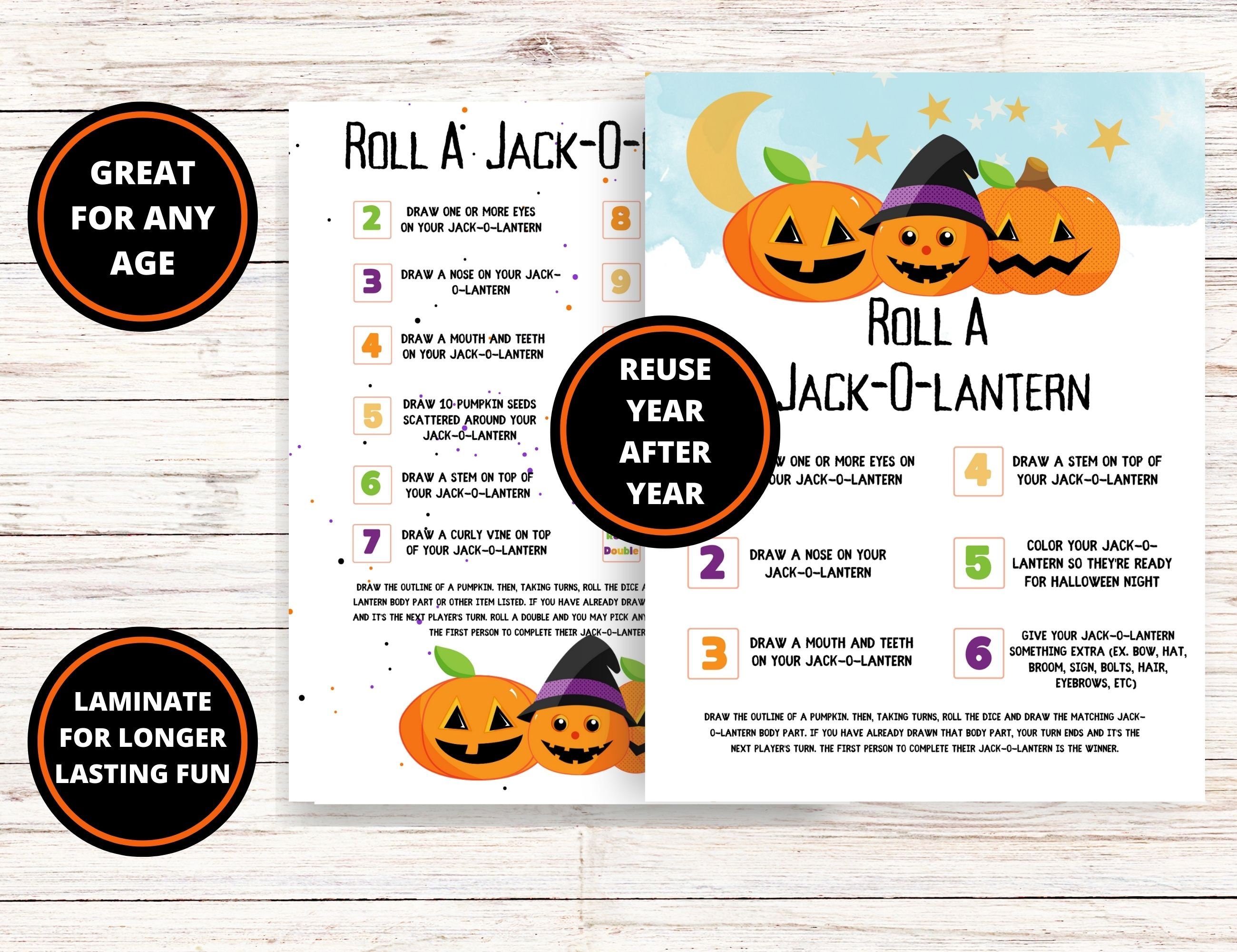 Halloween Roll a Dice Game Bundle Roll a Monster Roll Jack-o-lantern ...