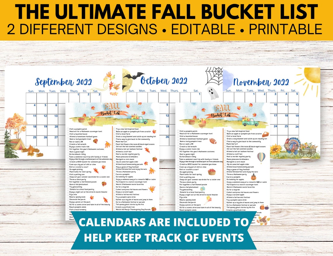 Ultimate Fall Bucket List With FREE Seasonal Calendars - Etsy