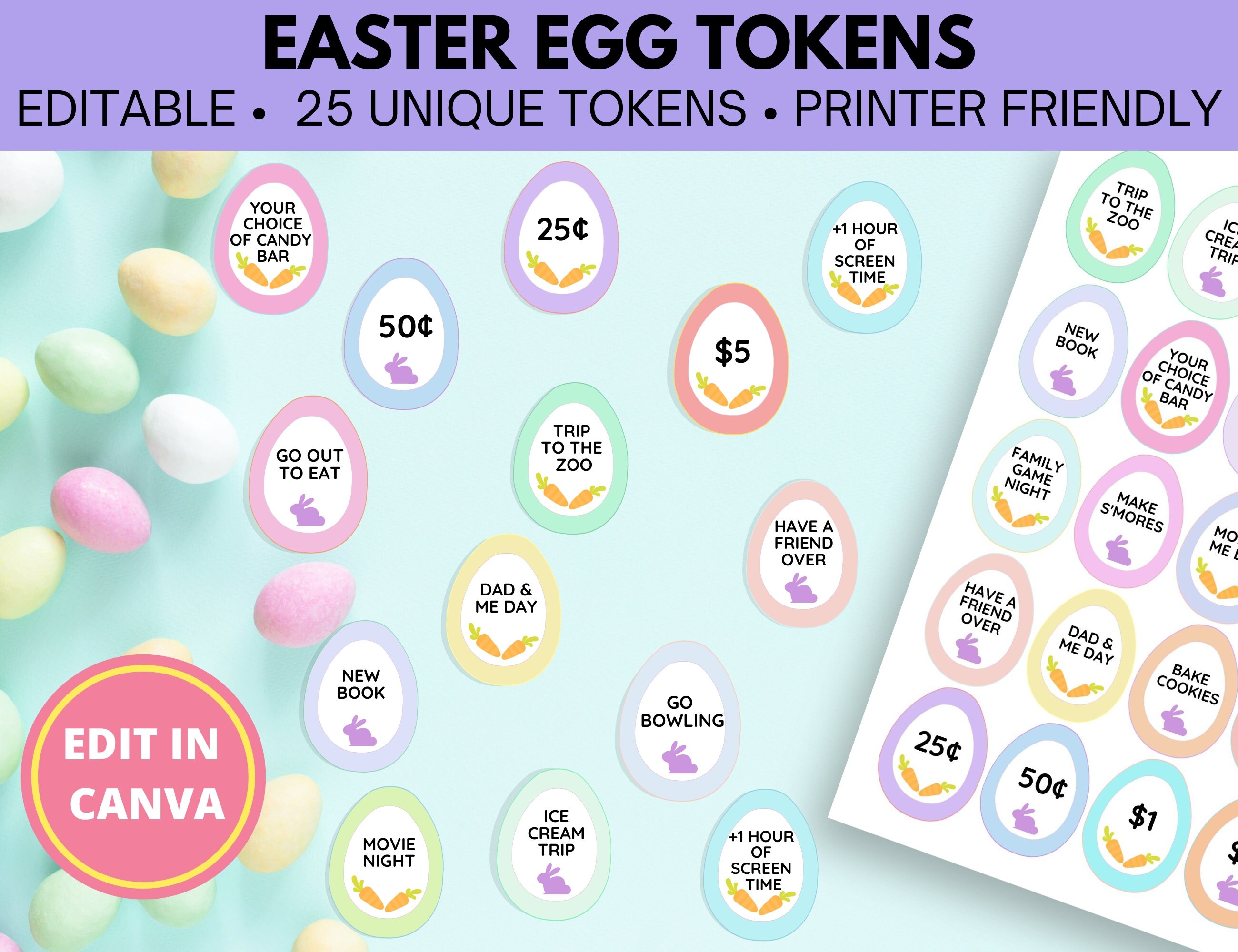 Editable Easter Egg Tokens | Printable Easter Coupons | Easter Egg ...