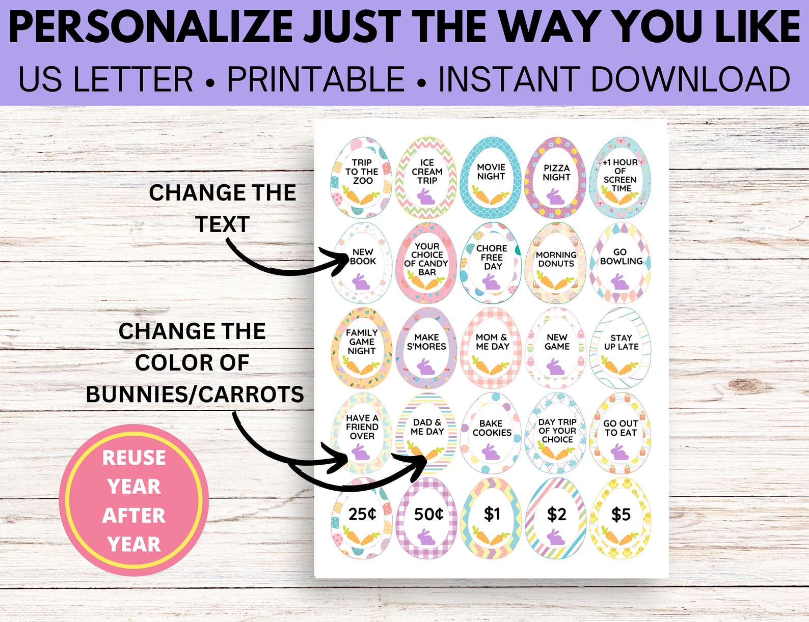 Editable Easter Egg Tokens | Printable Easter Coupons | Easter Egg ...