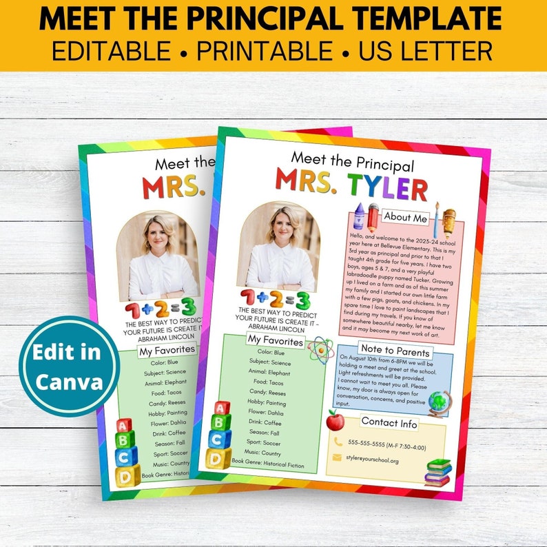 EDITABLE Meet the Principal Template | Rainbow Back to School Printable ...