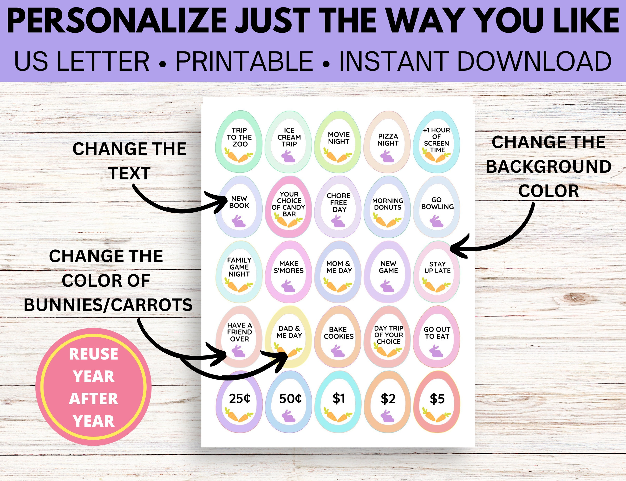 Editable Easter Egg Tokens | Printable Easter Coupons | Easter Egg ...