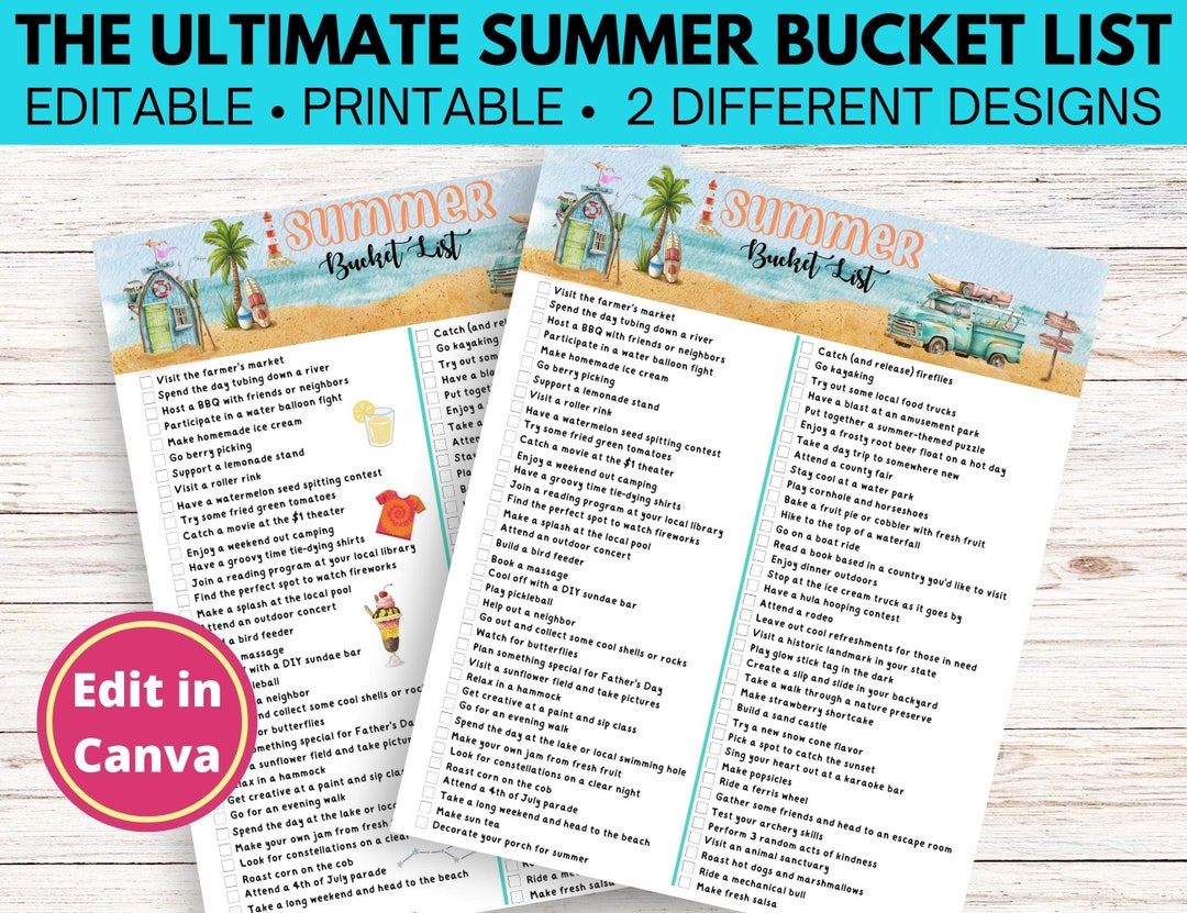 Editable Summer Bucket List With FREE Seasonal Calendars | Printable ...