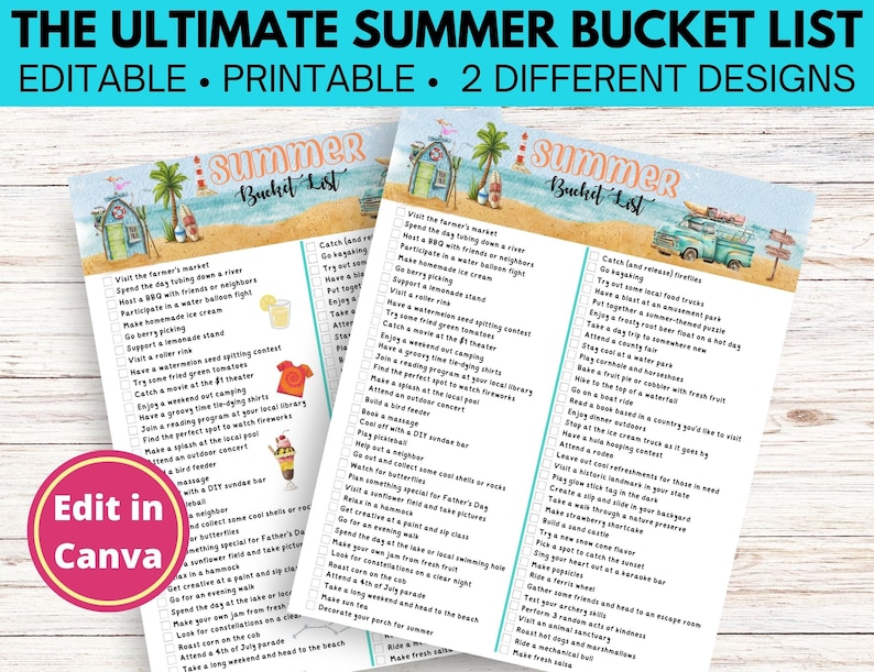 Editable Summer Bucket List With FREE Seasonal Calendars | Printable ...