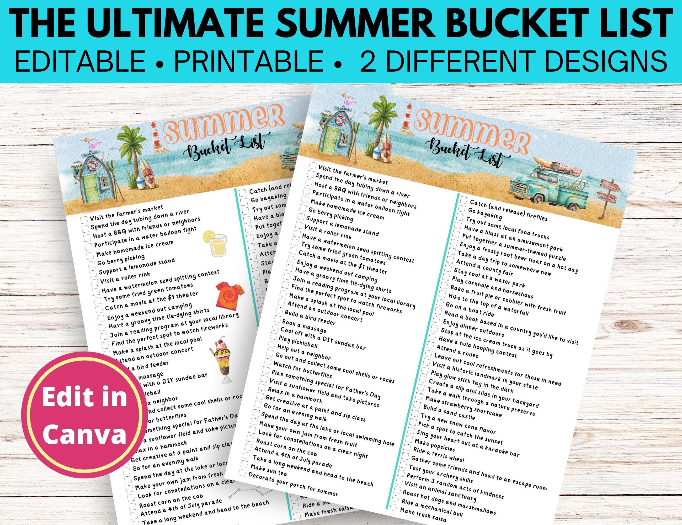Editable Summer Bucket List With FREE Seasonal Calendars | Printable ...