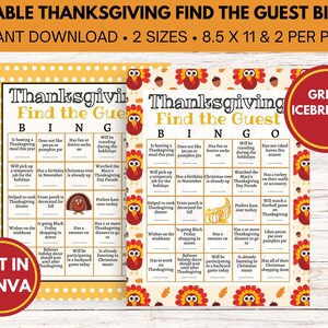 Editable Thanksgiving Find the Guest Bingo | Thanksgiving Human Bingo ...