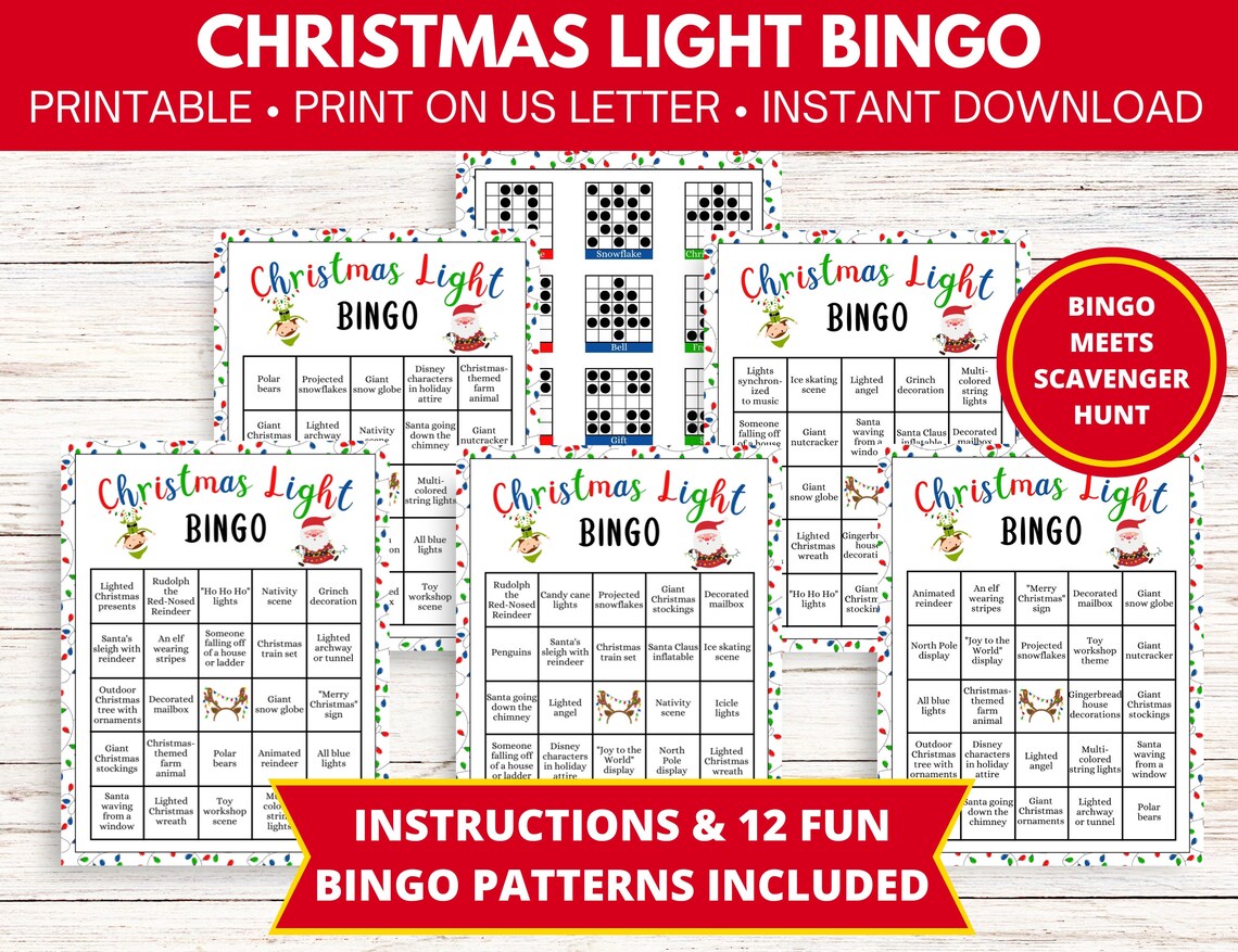 Christmas Light Bingo With 25 Cards | Printable Christmas Party Game ...