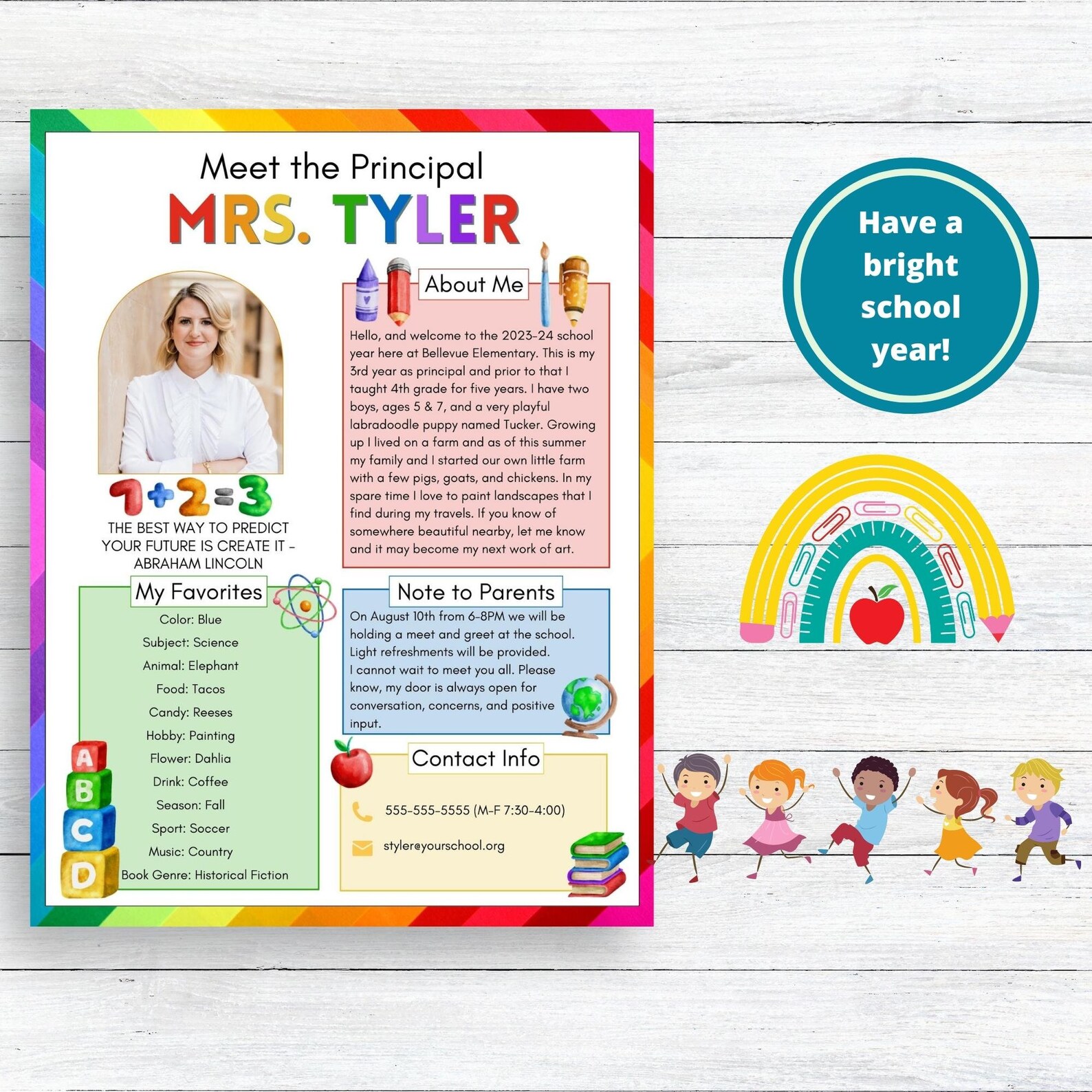 EDITABLE Meet the Principal Template Rainbow Back to School Printable ...
