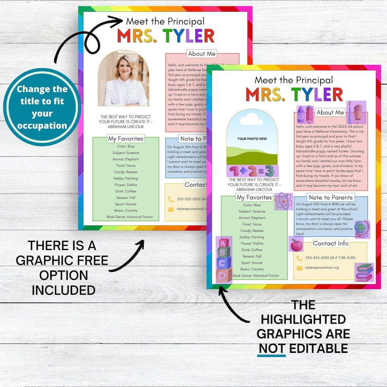EDITABLE Meet the Principal Template | Rainbow Back to School Printable ...