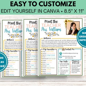 Sunflower Meet the Teacher Editable Template | Back to School Printable ...