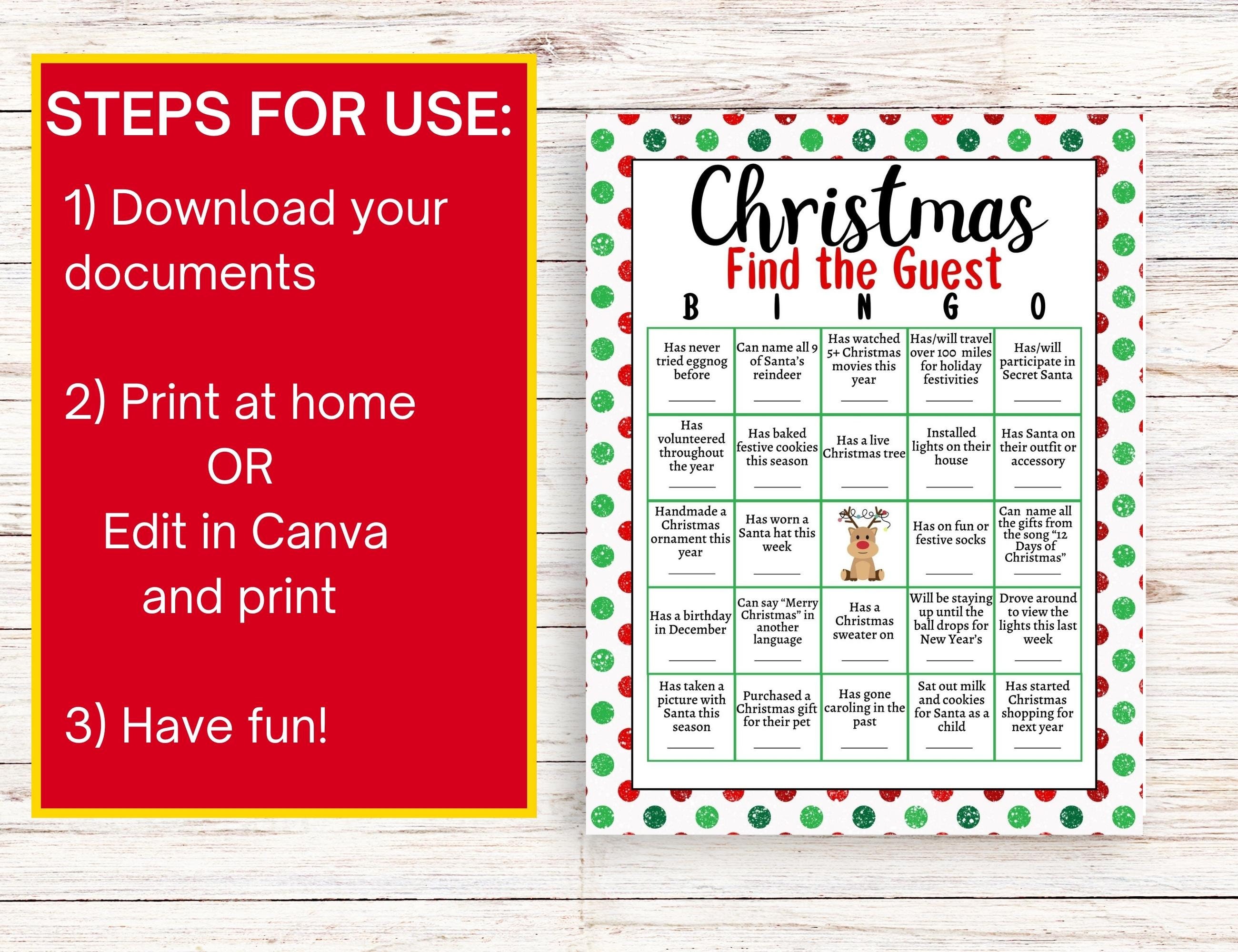 Editable Christmas Find the Guest Bingo | Printable Office Party Game ...