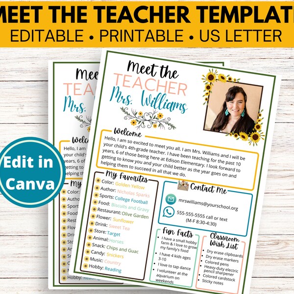 Meet the Teacher Template - Etsy