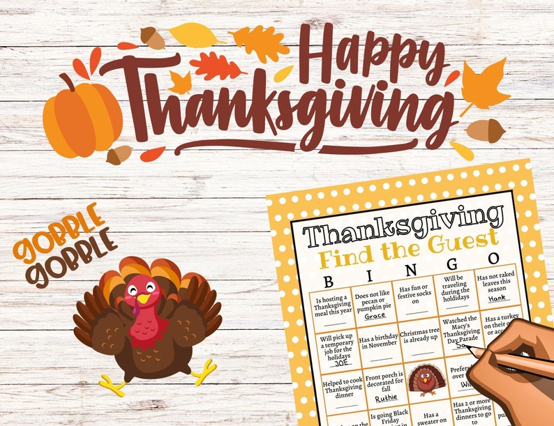 Editable Thanksgiving Find the Guest Bingo | Thanksgiving Human Bingo ...