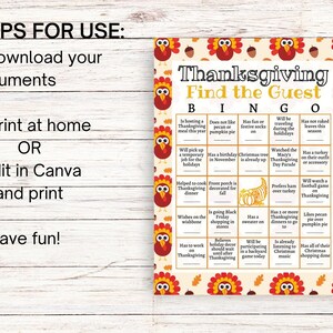 Editable Thanksgiving Find the Guest Bingo | Thanksgiving Human Bingo ...