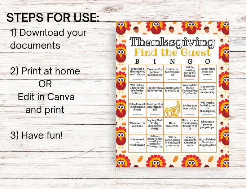 Editable Thanksgiving Find the Guest Bingo | Thanksgiving Human Bingo ...