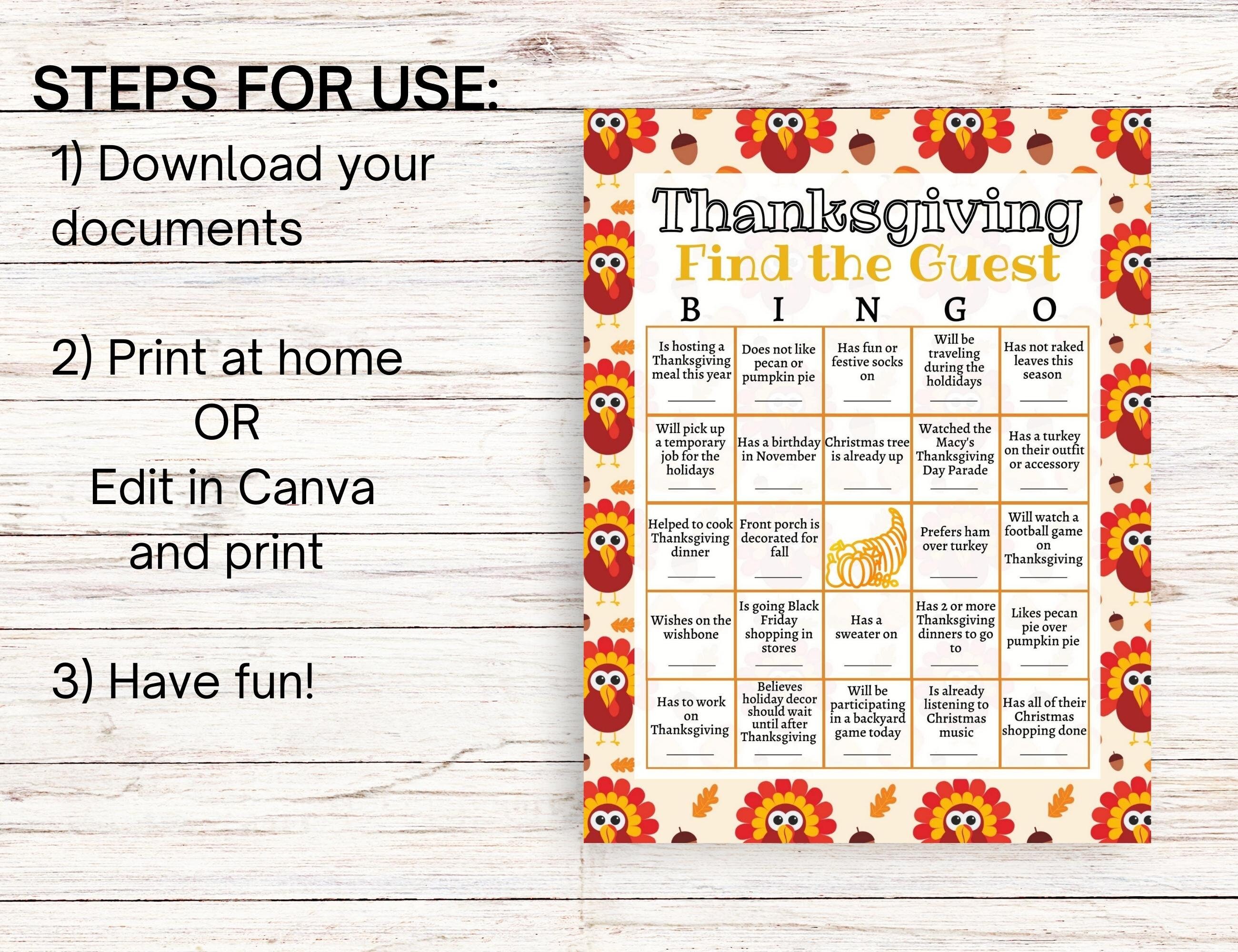 Editable Thanksgiving Find the Guest Bingo | Thanksgiving Human Bingo ...