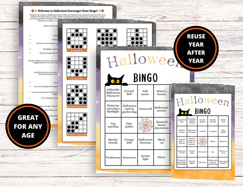Halloween Scavenger Hunt Bingo W/ 25 Unique Cards for Adults, Teens ...