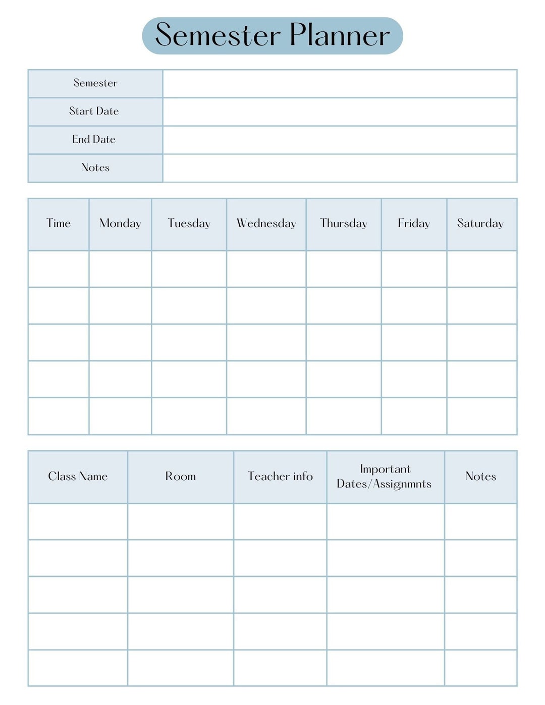 Semester Planner for Students, College, Highschool, Organization List ...
