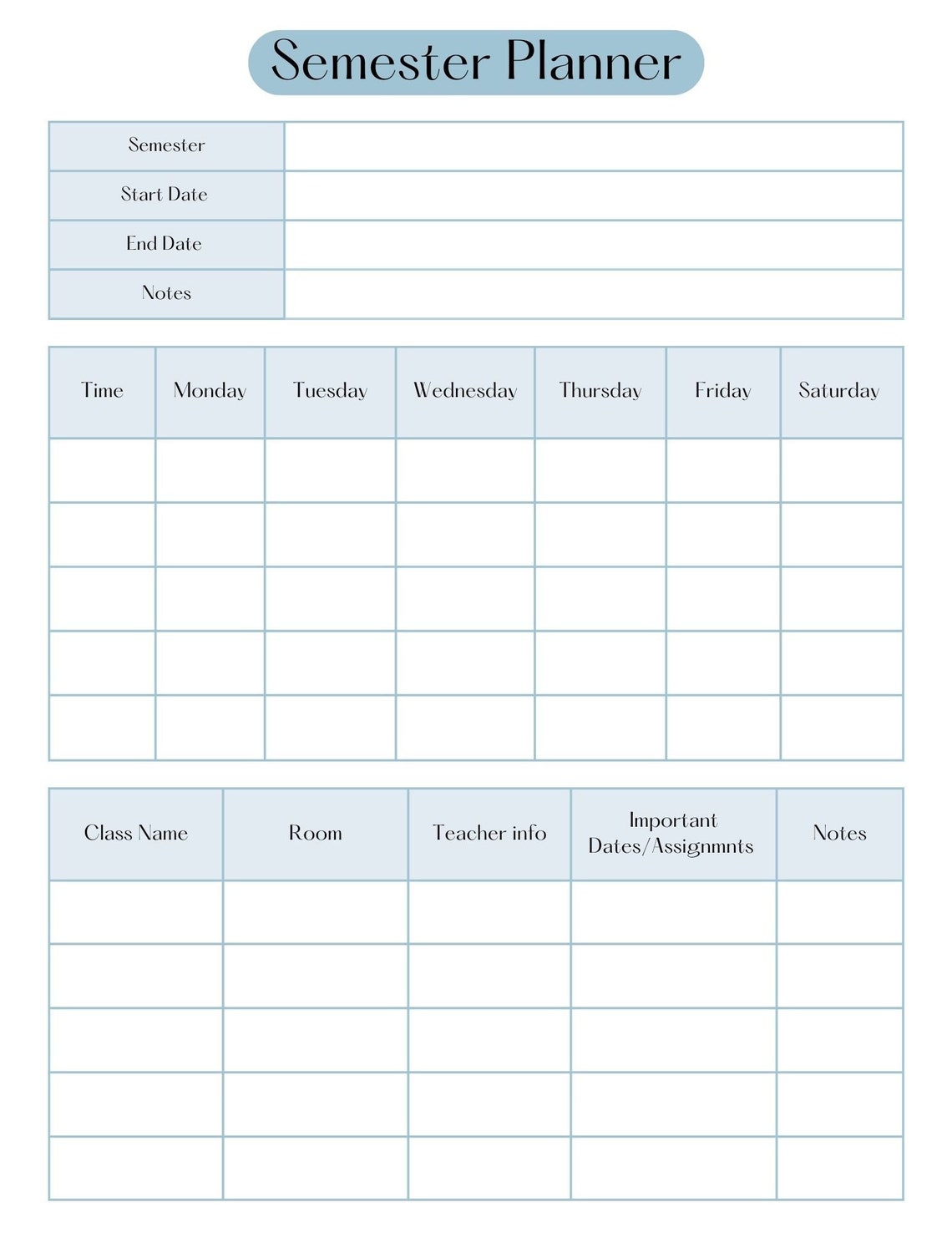 Semester Planner for Students, College, Highschool, Organization List ...