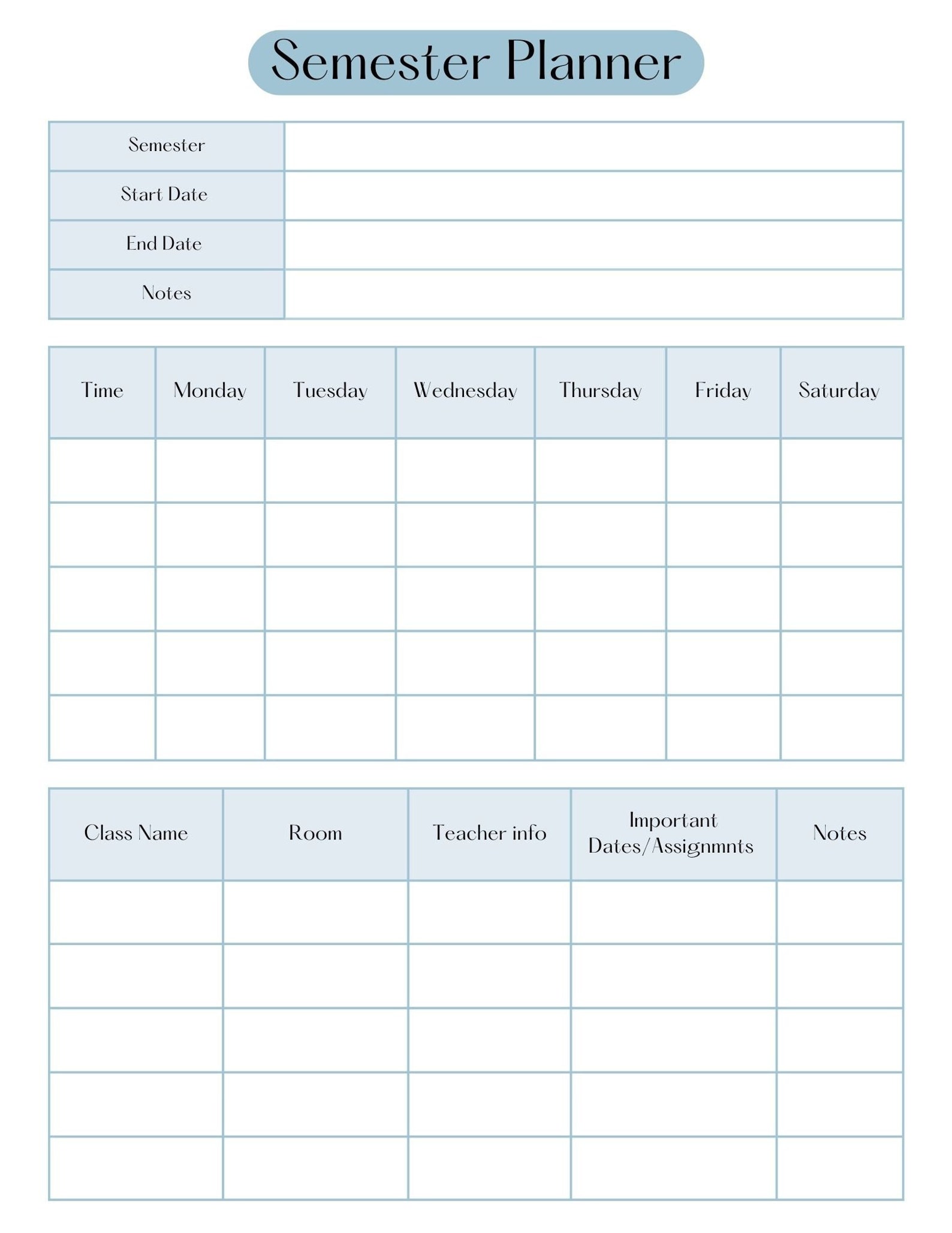 Semester Planner for Students, College, Highschool, Organization List ...