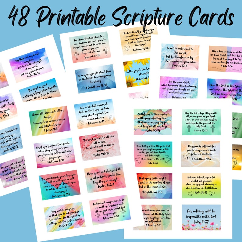 48 Printable Scripture Cards, Bible Verses, Colorful Inspiration Cards ...