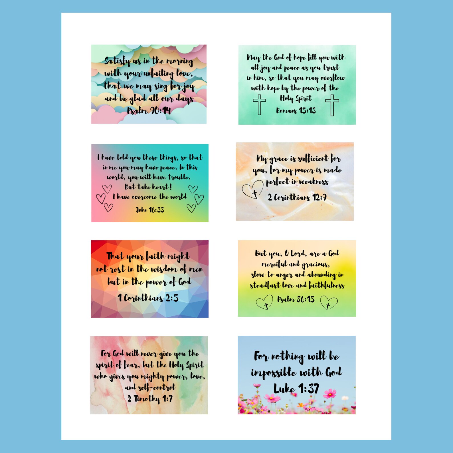 48 Printable Scripture Cards, Bible Verses, Colorful Inspiration Cards ...