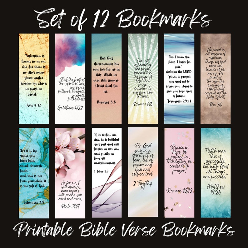 Set of 12 Bookmarks, Bible Verse Bookmarks, Print at Home Scripture ...
